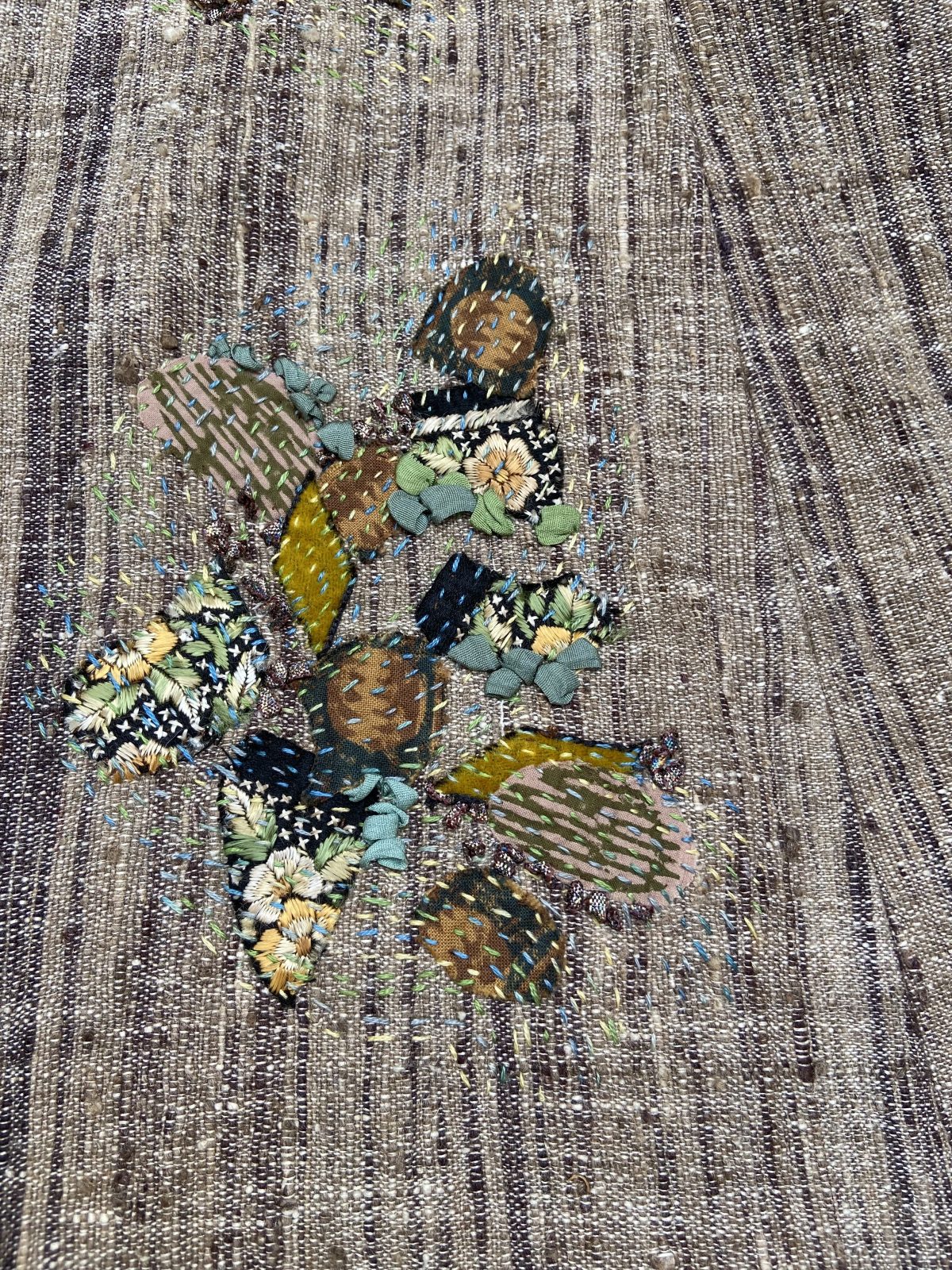 …long khadi linen/silk waistcoat with appliqué detail - Material Being